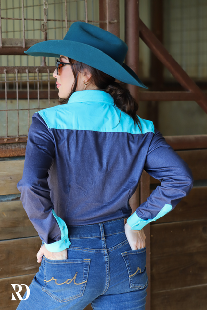 DENIM & TURQ PERFORMANCE RODEO SHIRT – Ranch Dress'n