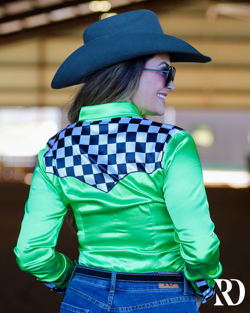 LIME FINISH LINE SATIN PERFORMANCE RODEO SHIRT – Ranch Dress'n