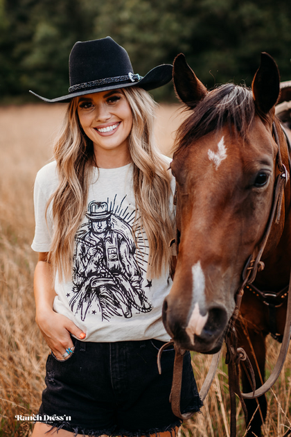 LET'S GO COWBOY- HEATHER NATURAL TEE – Ranch Dress'n